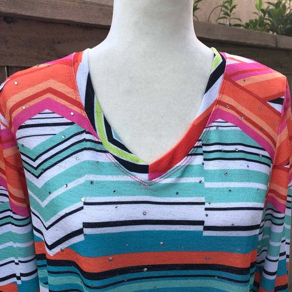 Onque Casuals | Tops | Onque Casuals Bright Geo Striped Top | Poshmark